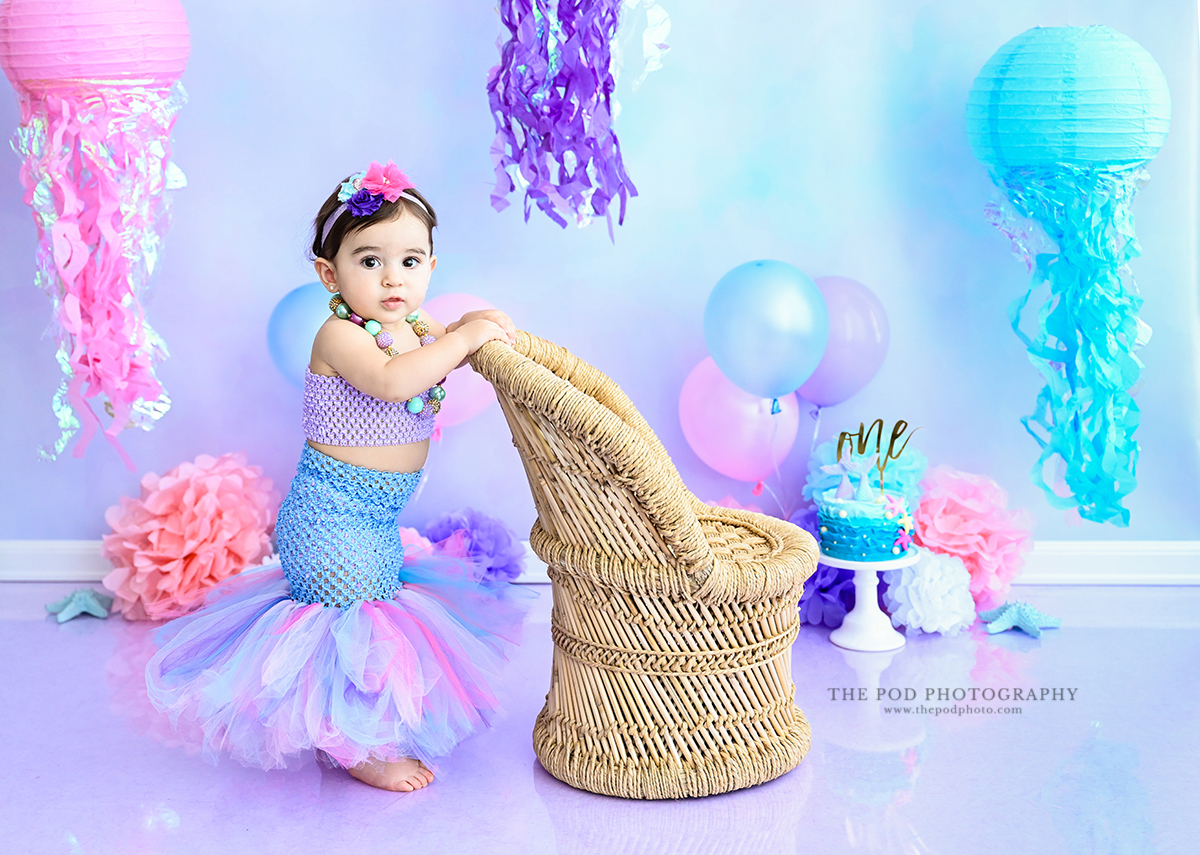 Mermaid First Birthday Cake Smash and Splash Portrait Session - Los ...